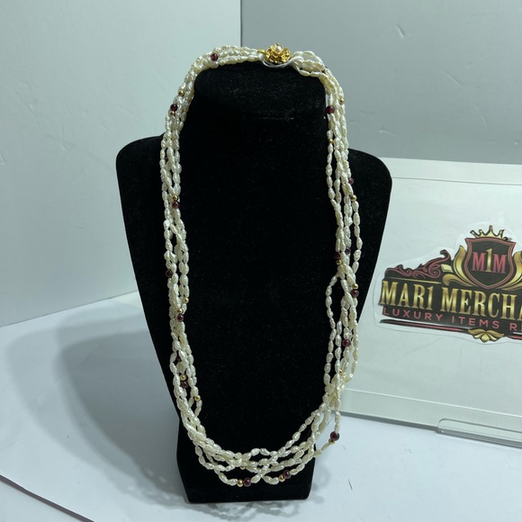 Jewelry | Freshwater Rice Pearls Multistrand Mix Red Stone Goldsilver ...